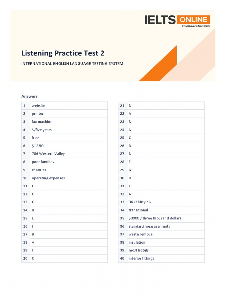 IELTS Academic Listening - Practice Test 2 - Paper Based - Answers | PDF