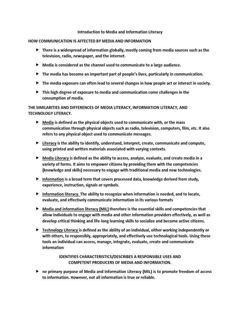 Week 1 Introduction To Media and Information Literacy | PDF | Media ...