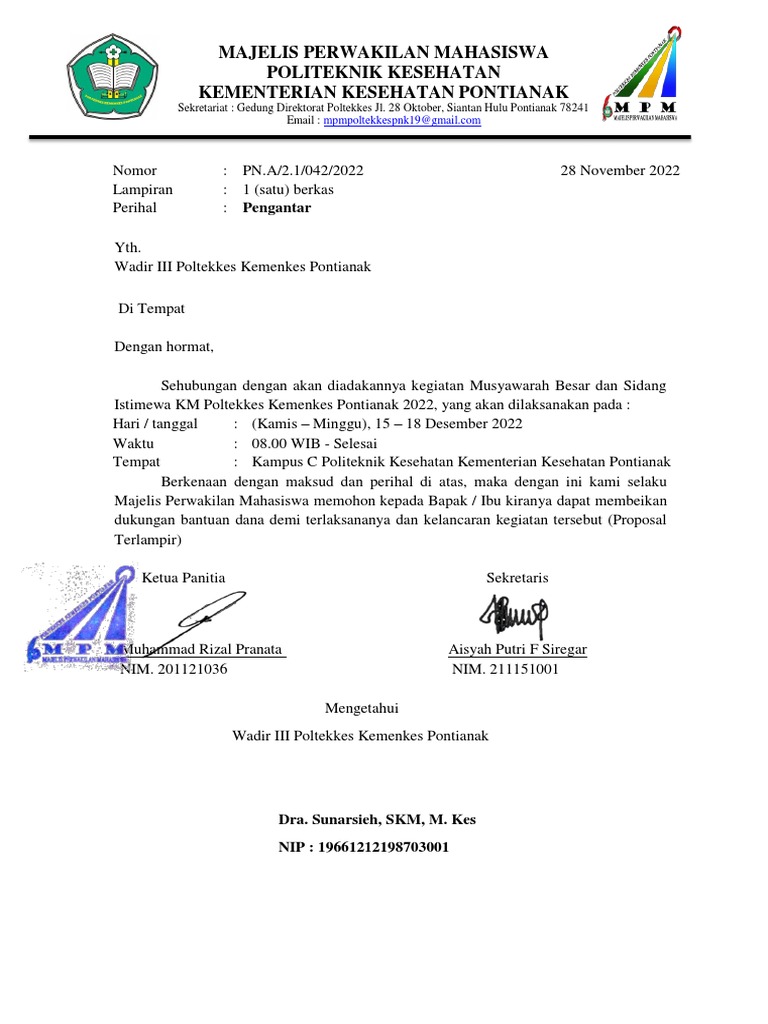 Surat Pengantar Proposal Mubes 2022 | PDF