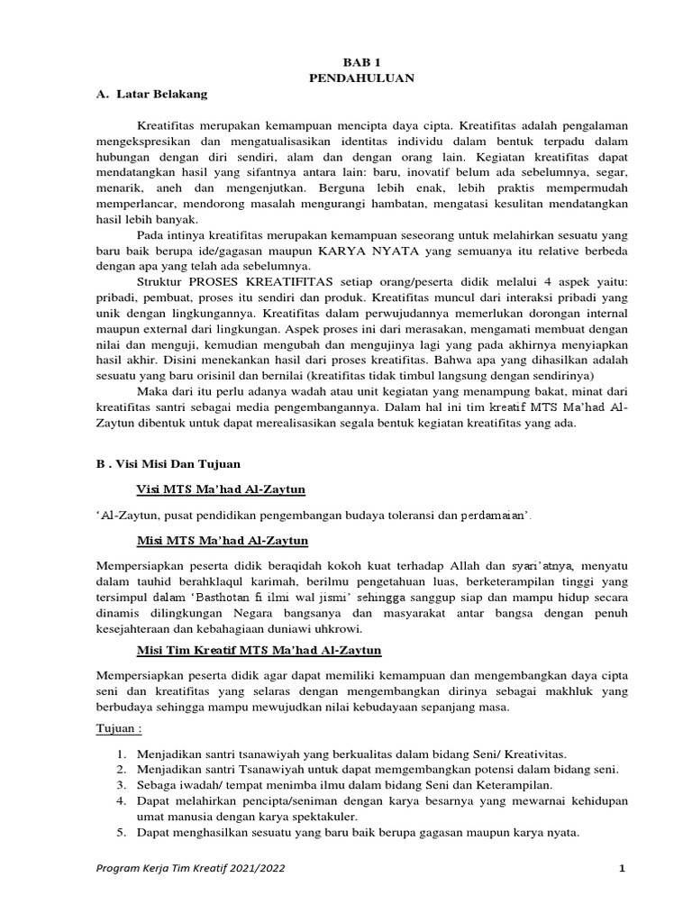 Program Kerja Tim Kreatif MTS 2021/2022 | PDF