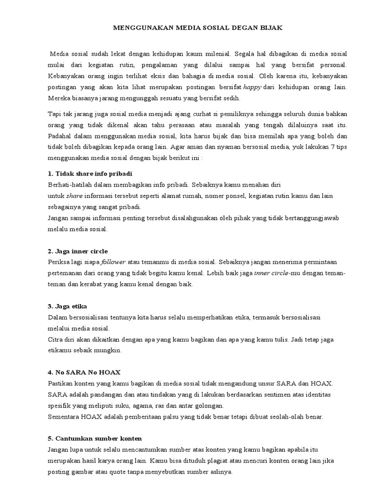Menggunakan Media Sosial Dengan Bijak | PDF