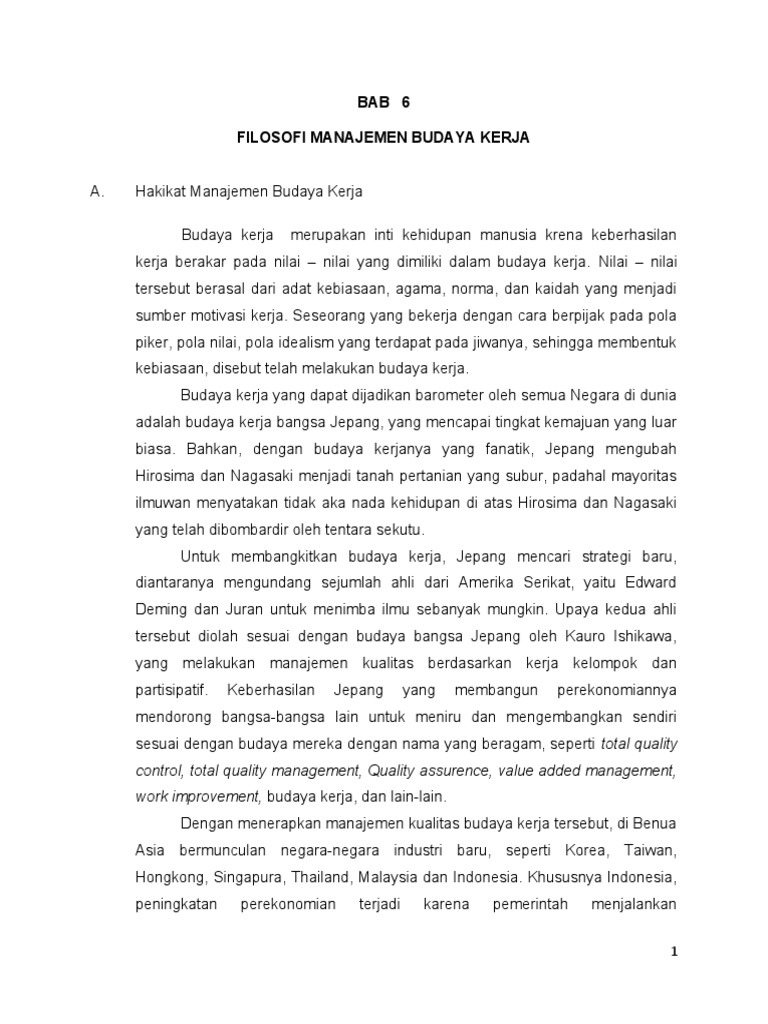 Kel 5 Bab 6 Filosofi Manajemen Budaya Kerja | PDF