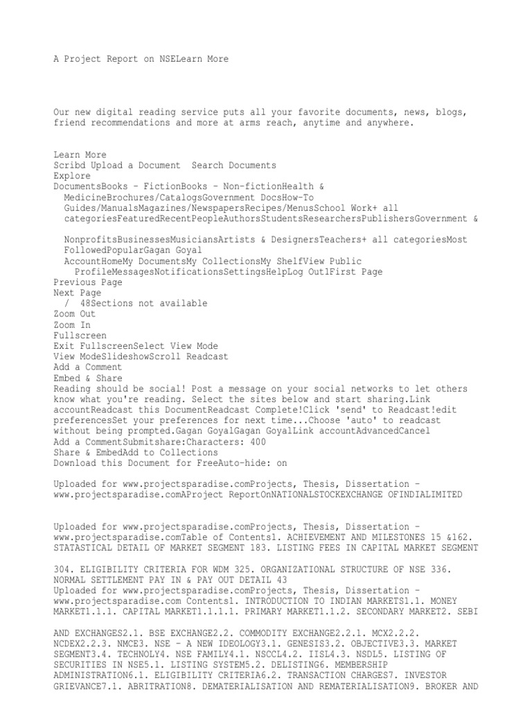 A Project Report On NSE | Download Free PDF | Bonds (Finance ...