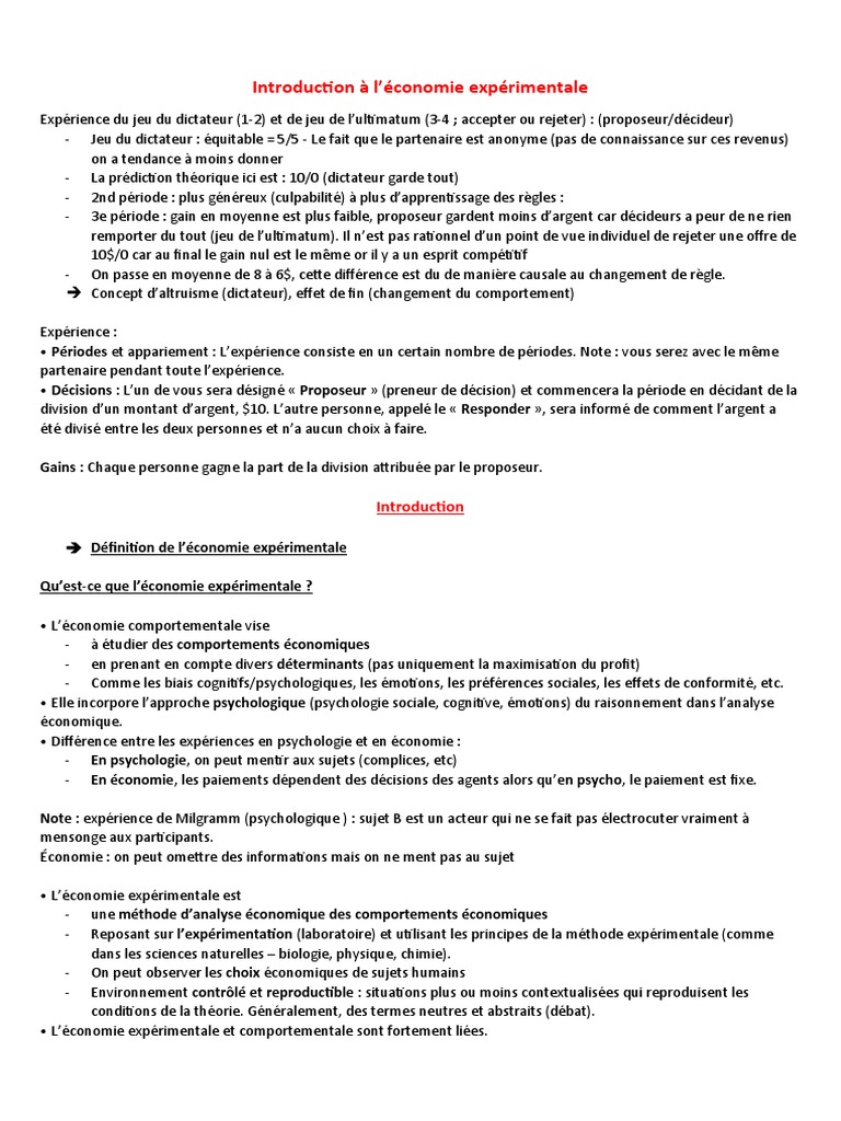 Eco Expérimentale | PDF | Utilité (économie) | Psychologie