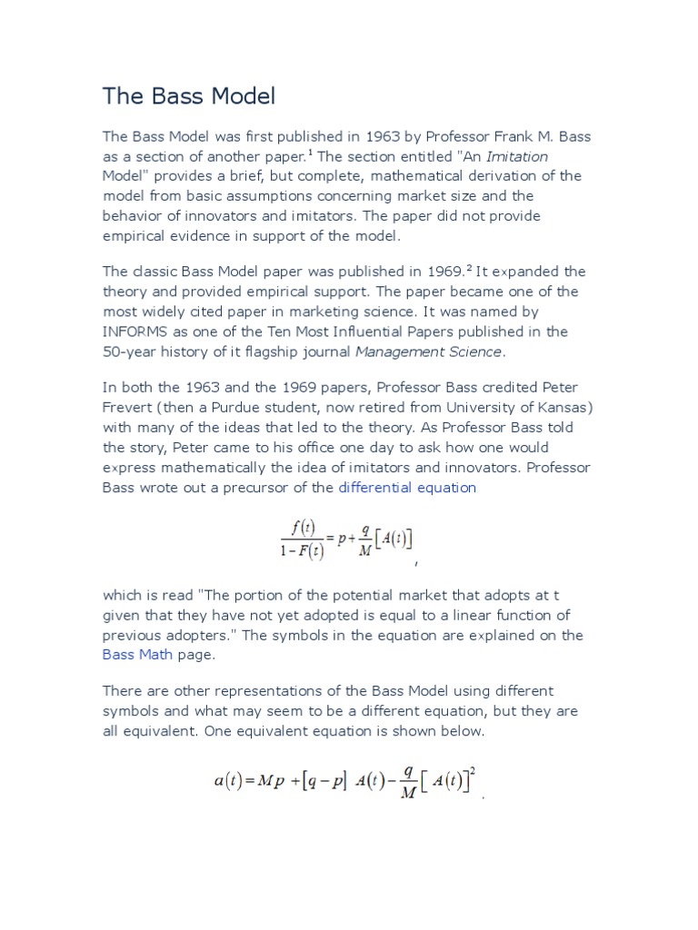 The Bass Model: Differential Equation | PDF | Equations | Teaching ...