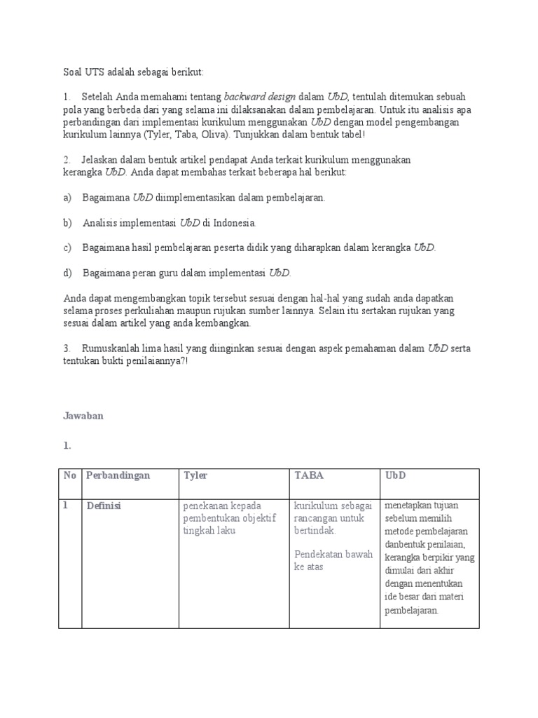 Soal UTS Perancangan Kurikulum | PDF