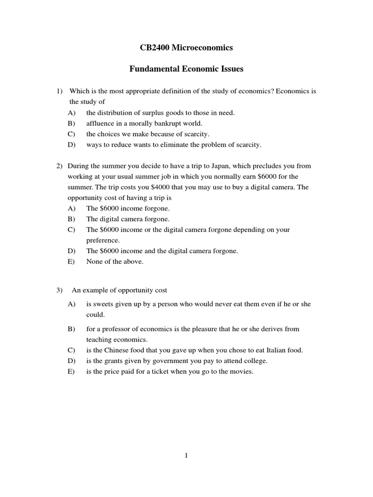 CB2400 FUNDAMENTAL ECONOMIC ISSUES - Exercise | Download Free PDF ...