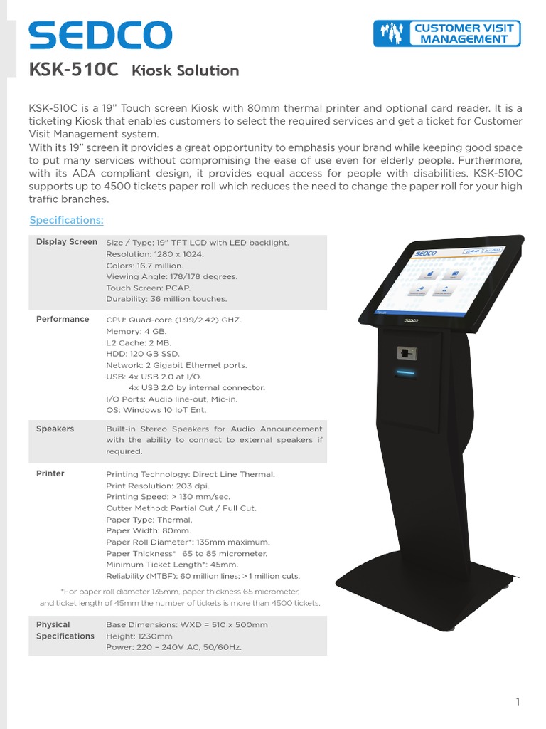 SEDCO-Kiosk-Solution-Customer-Visit-Management- | PDF | Usb | Solid State Drive
