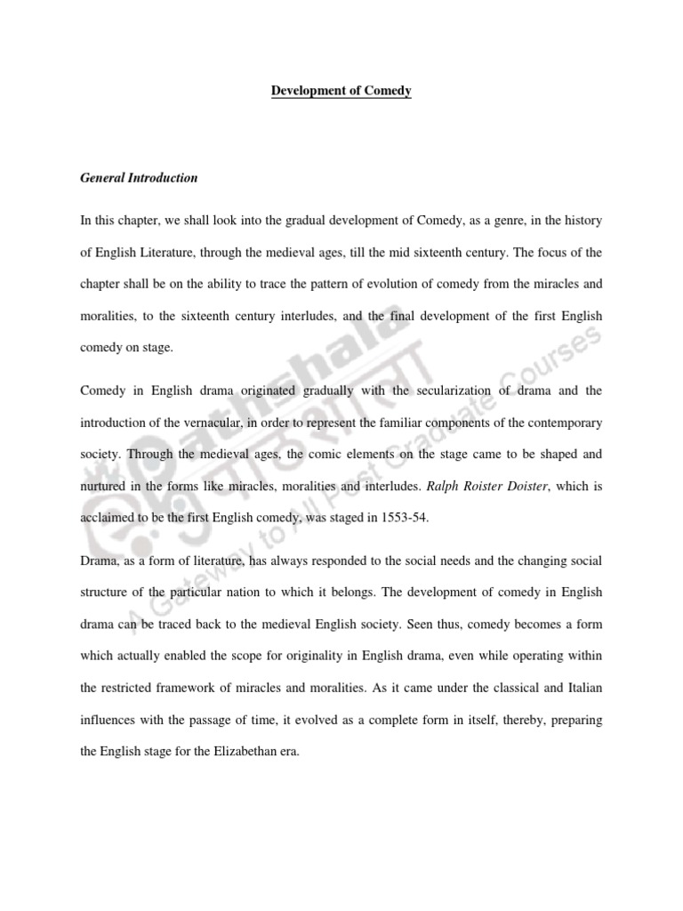 General Introduction: Development of Comedy | PDF | English Drama | Comedy