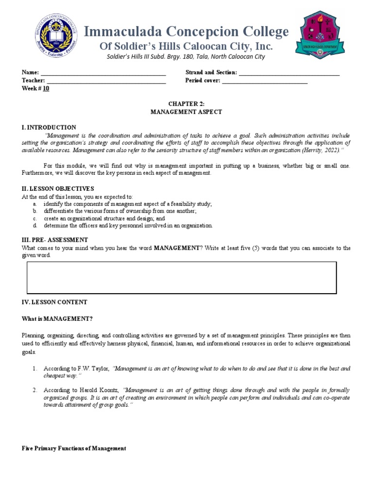 Management Aspect - Feasibility Study Module | PDF | Organizational ...