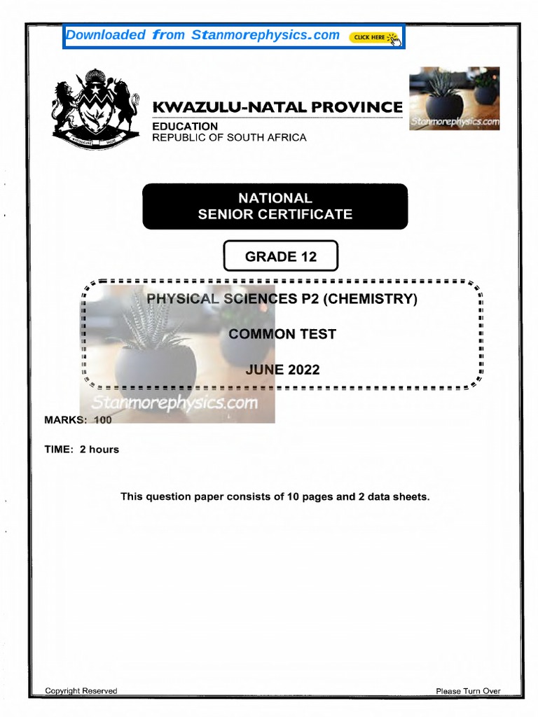 Physical Science Grade 12 June 2022 P2 and Memo | PDF