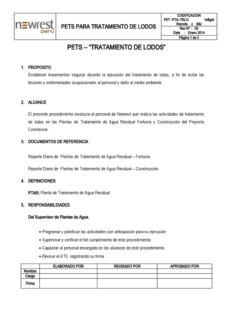 Pets-Pta-Trlo Tratamiento de Lodos | PDF | Agua | Materiales