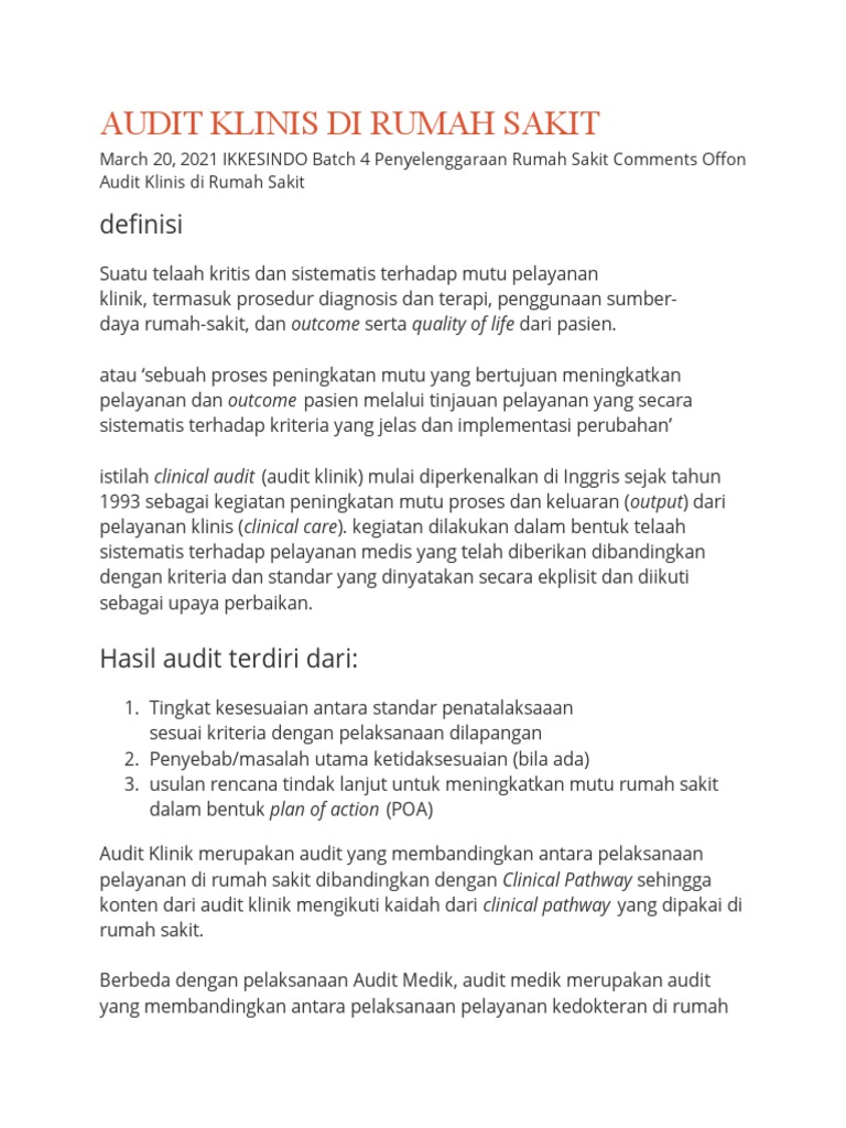 Audit Klinis Di Rumah Sakit | PDF