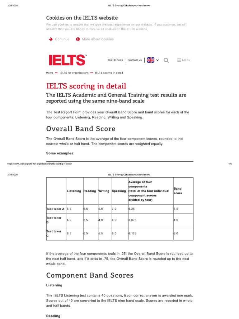 IELTS Scoring Calculate Your Band Score | PDF
