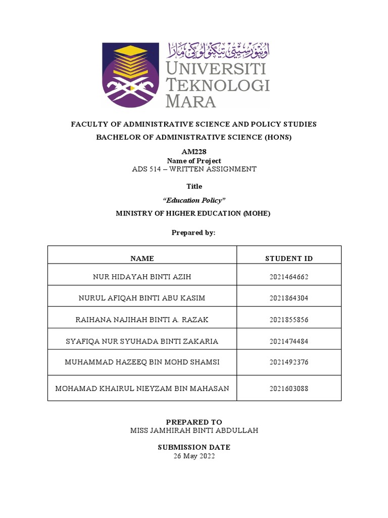 Group 2 - Written Assignment Ads514 - Education Policy Report | PDF ...