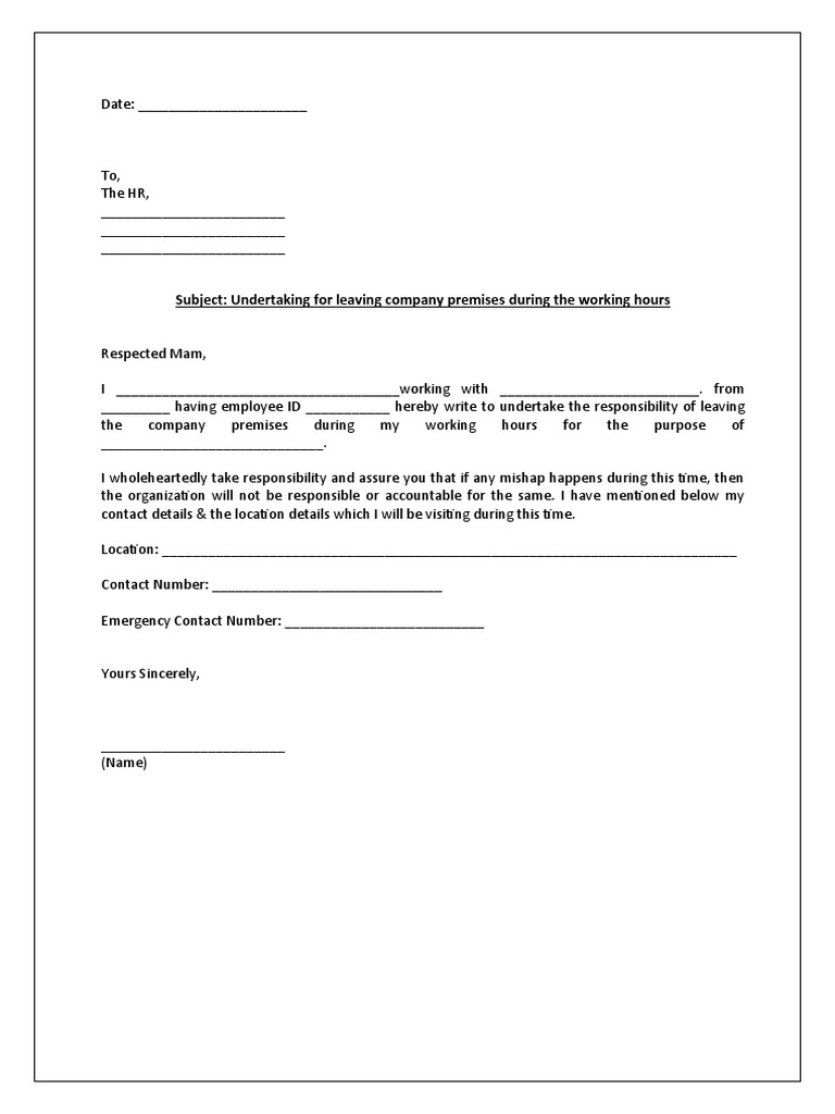 Undertaking for Leaving Work Premises | PDF