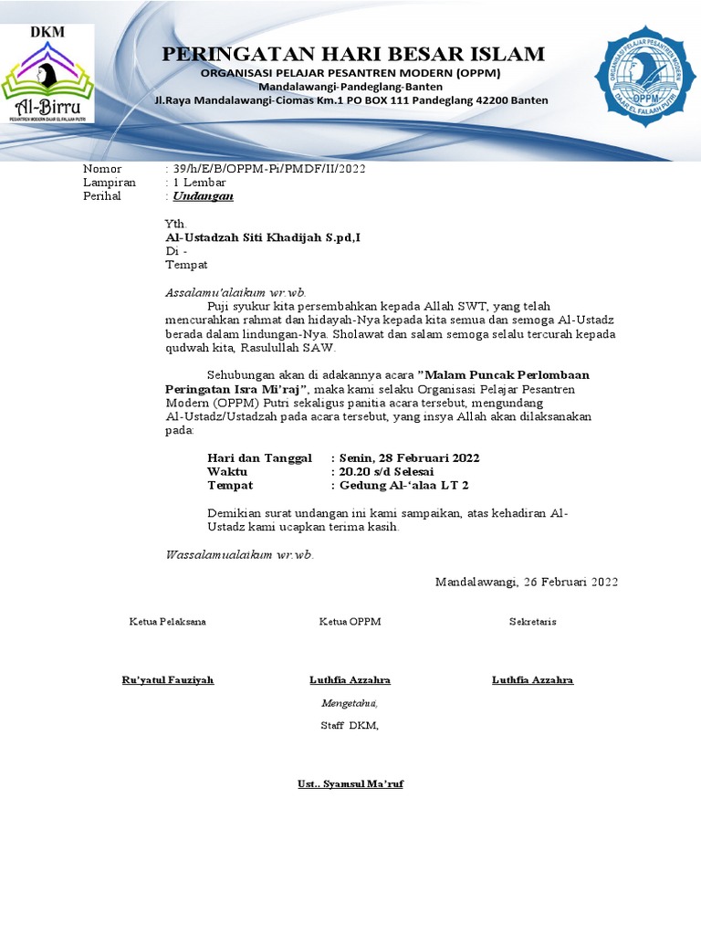 Surat Undangan Isra Mi'Raj 22-23 | PDF