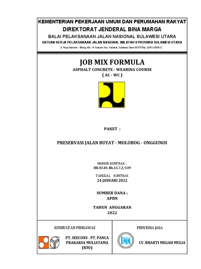 Job Mix Formula: Direktorat Jenderal Bina Marga | PDF