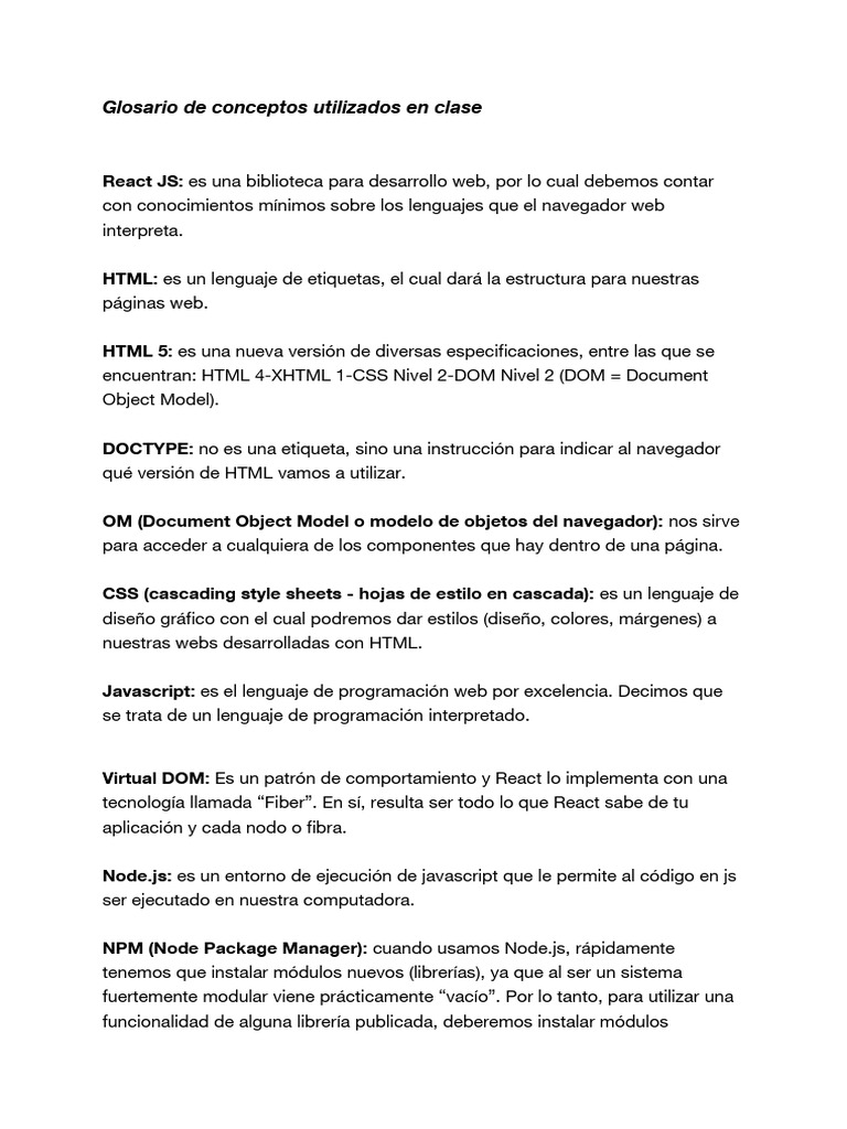 Glosario de Conceptos REACT JS?? | PDF | Lenguaje de programación | HTML