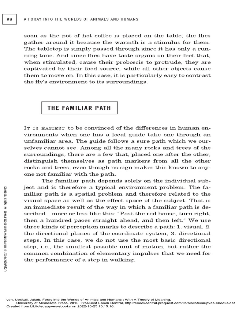 Foray Into The Worlds of Animals and Humans (The Familiar Path) | PDF | Perception | Behavioural ...