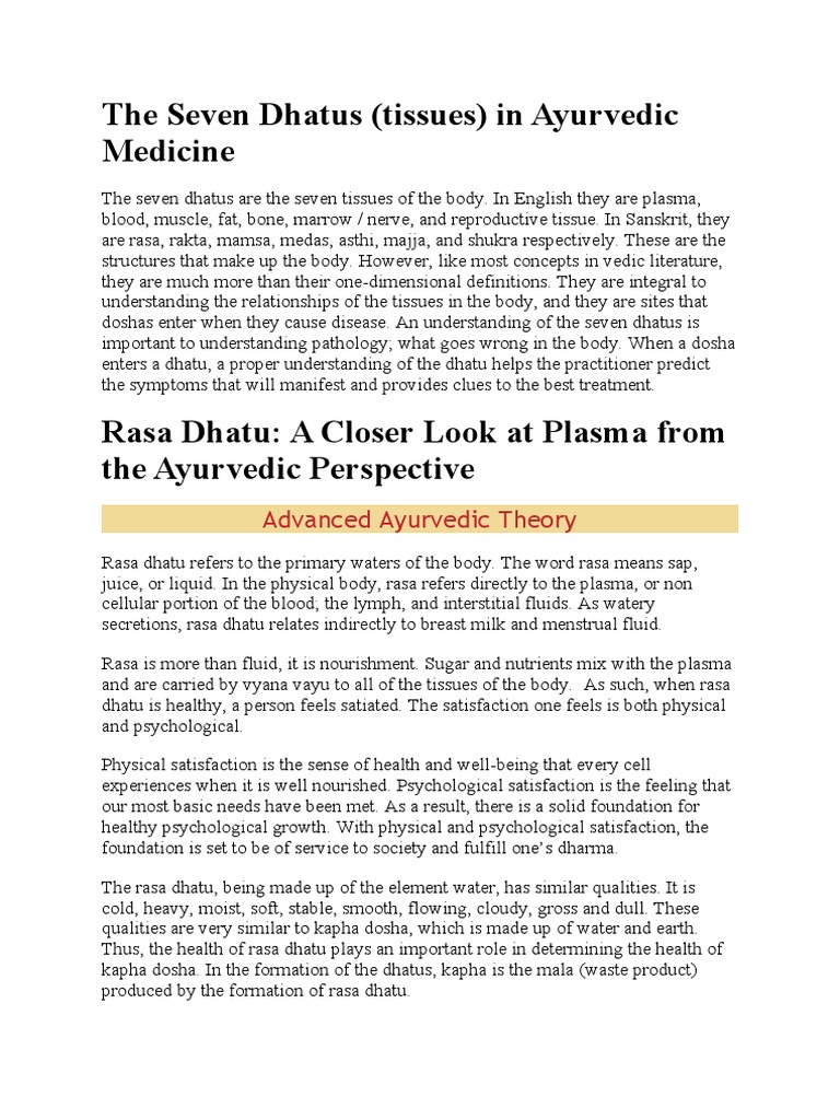 The Seven Dhatus | Download Free PDF | Ayurveda | Foods