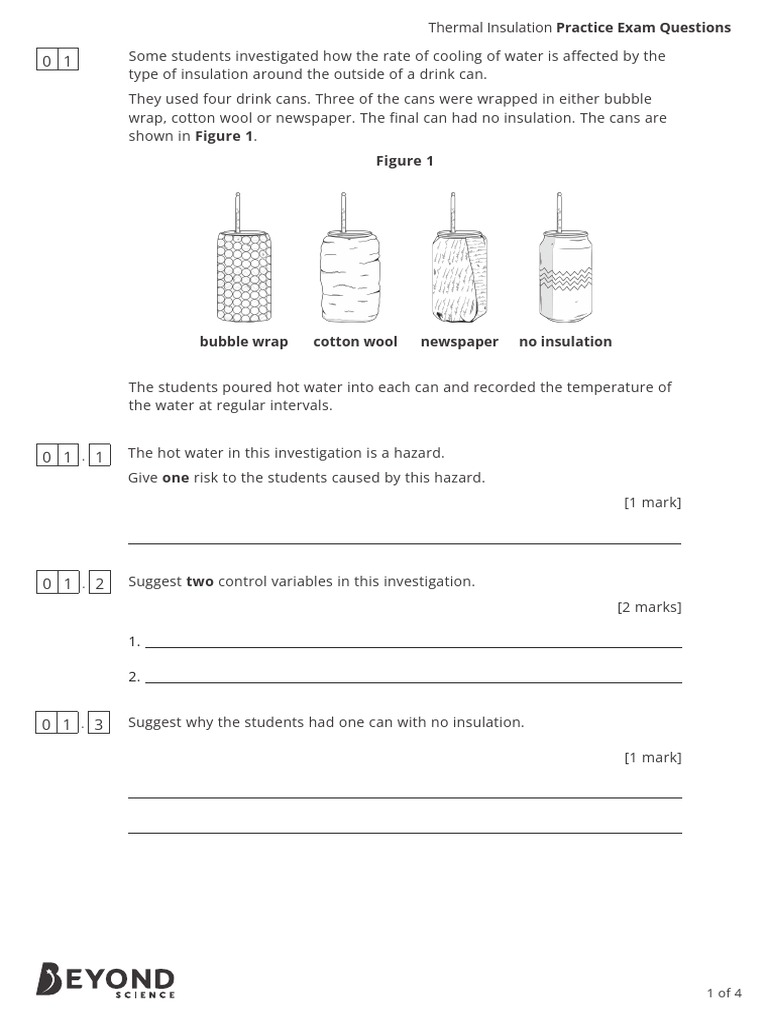 Thermal Insulation Investigation 1 Higher Practice Exam Questions | PDF ...