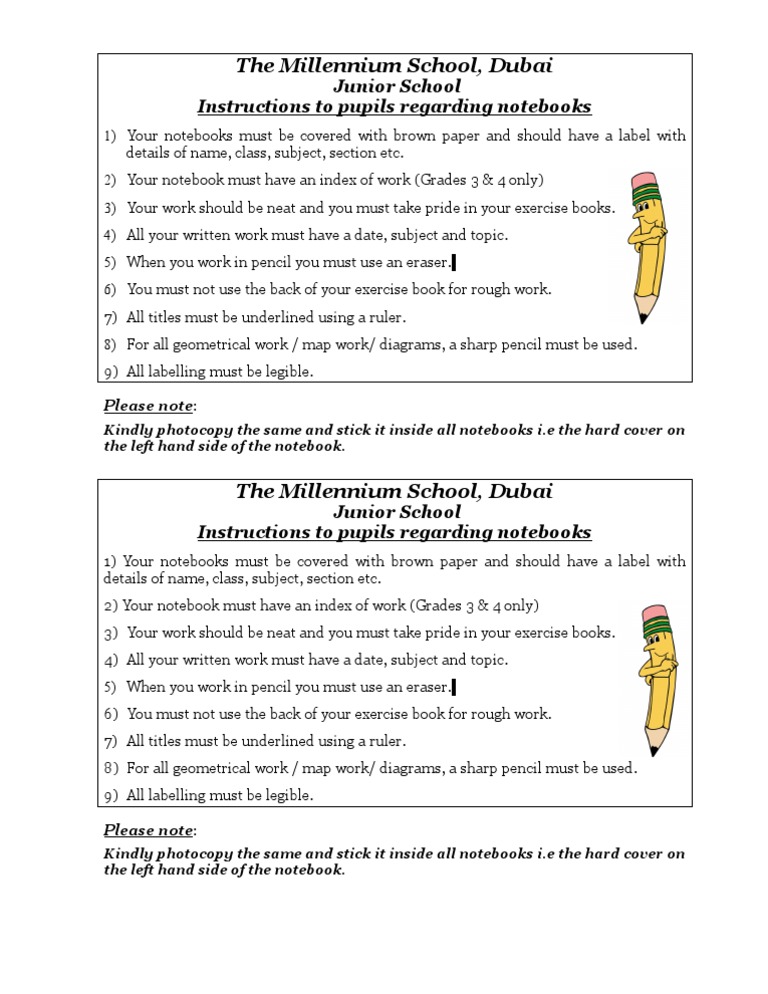 Notebook Guidelines for Millennium School | PDF