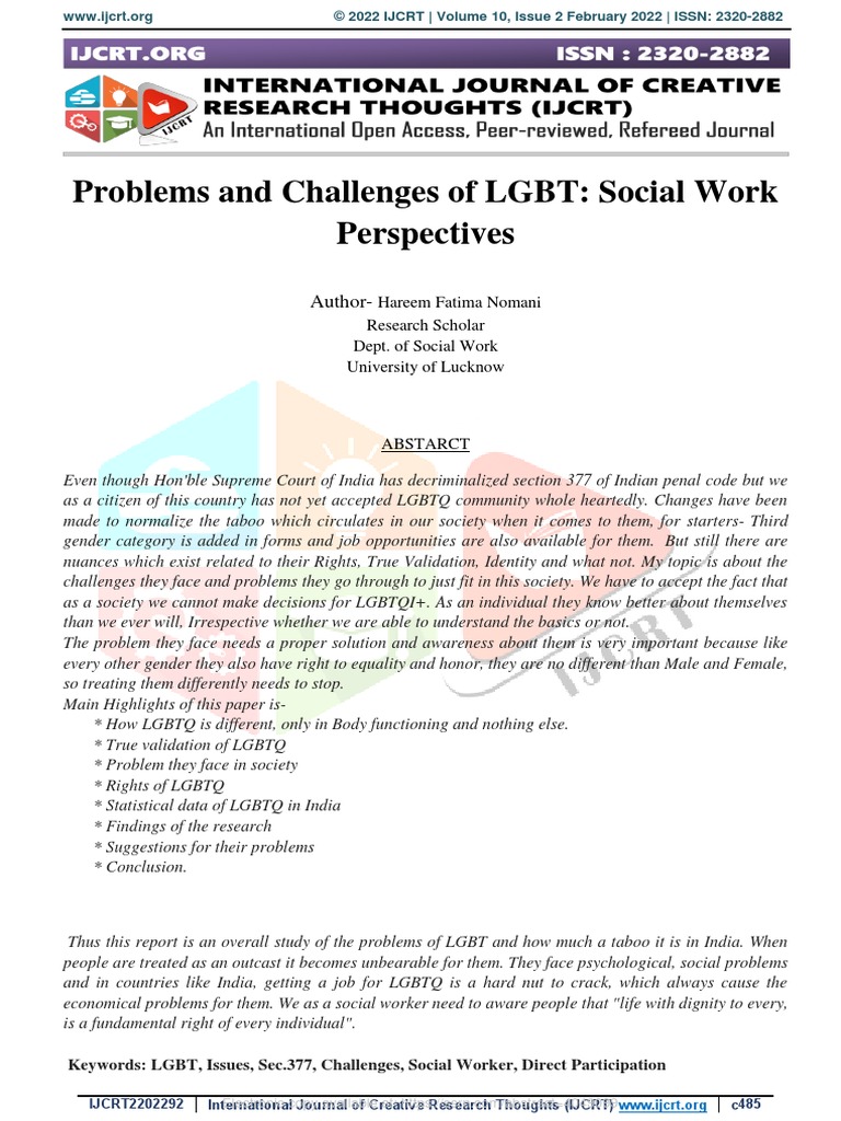 Problems and Challenges of LGBT: Social Work Perspectives | PDF | Lgbt ...