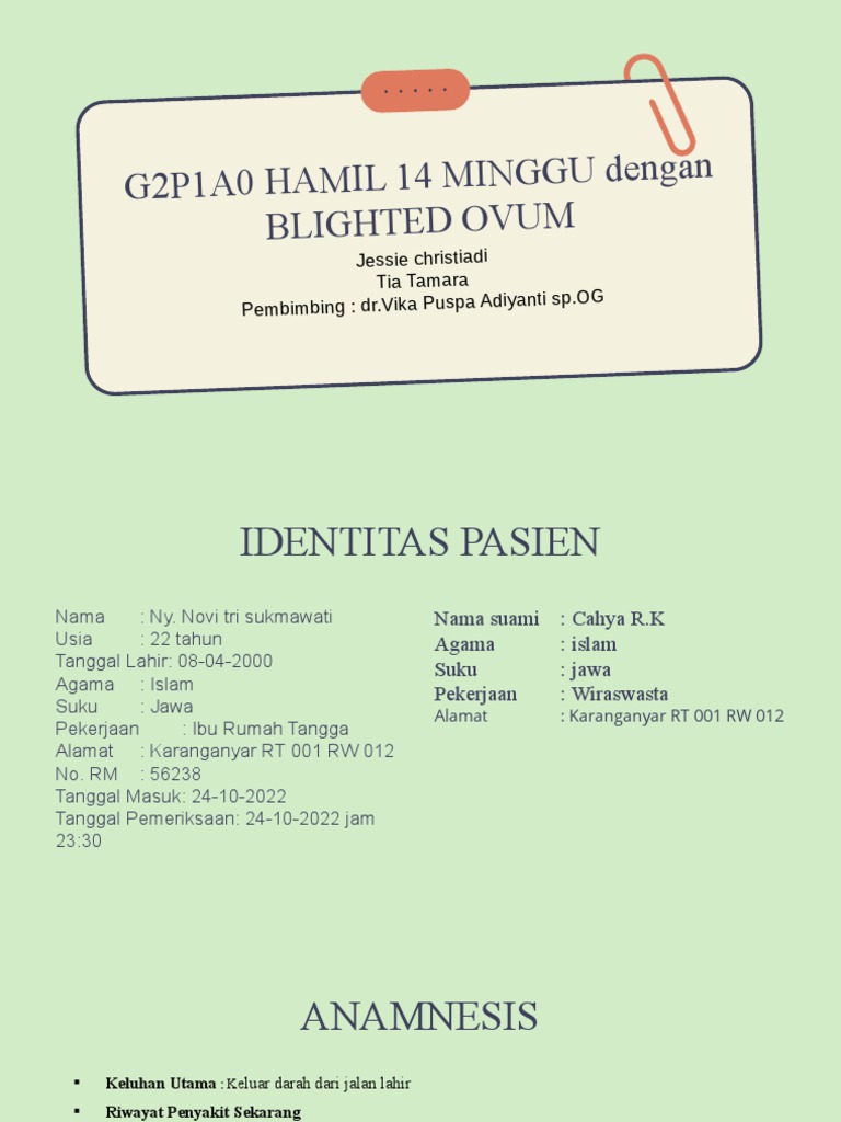 Hamil 14 Minggu: Kasus Blighted Ovum | PDF