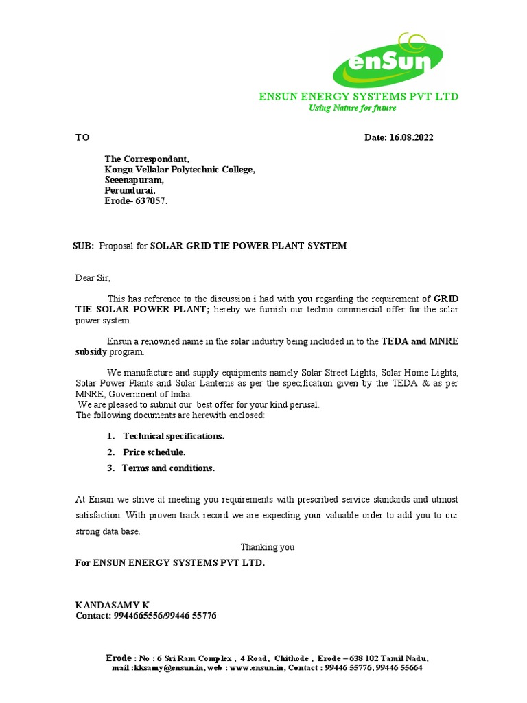 KONGU VELLALAR POLYTECHNIC - QUOTATION (Ensun Logo) | PDF ...