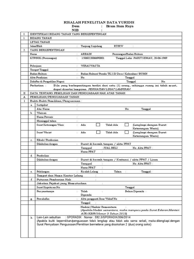 Risalah Desa Bram Itam Raya PTSL 2022 - 034248 - 095531 | PDF