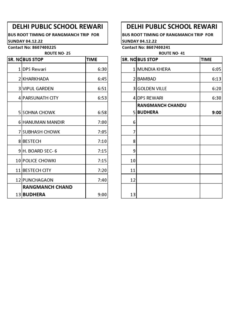 Bus Root Timing Rangmanch For Sunday 041222 | PDF