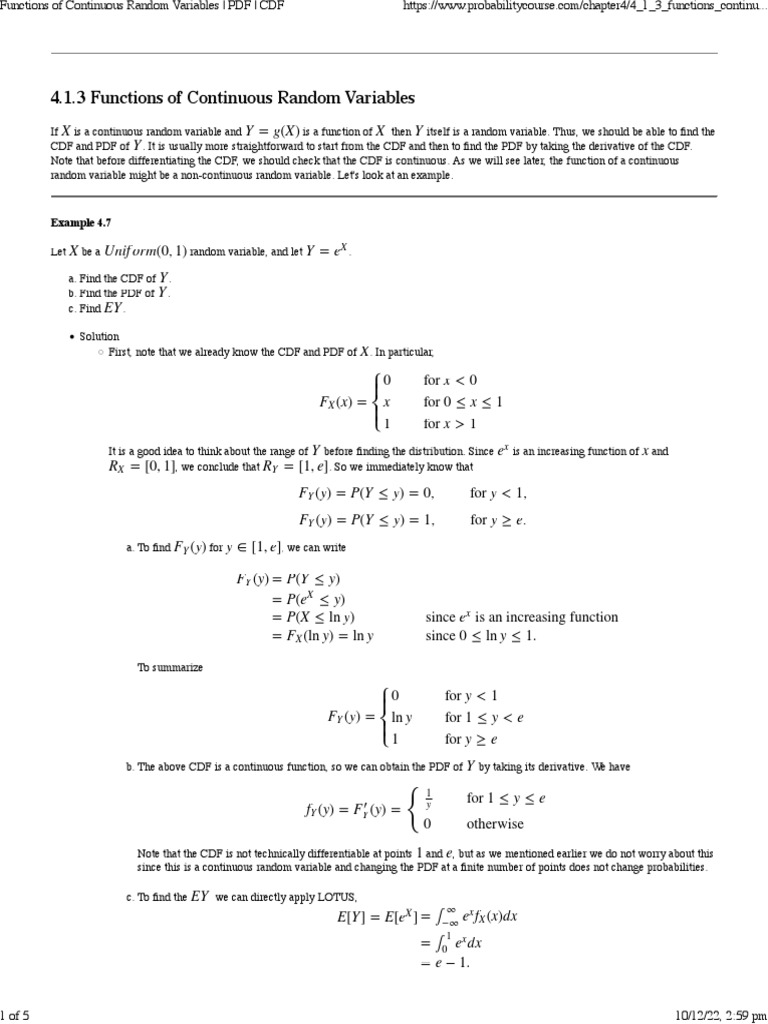 Functions of Continuous Random Variables PDF CDF | PDF | Probability Density Function ...