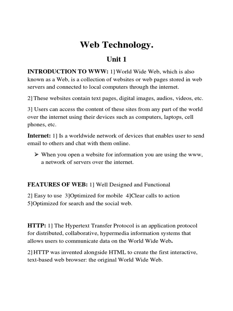 Web Technology Notes | PDF | World Wide Web | Internet & Web