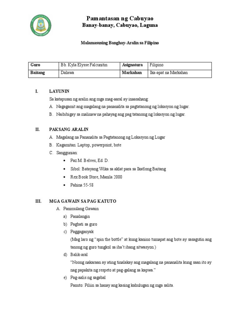 Malamasusing Banghay Aralin Sa Filipino | PDF