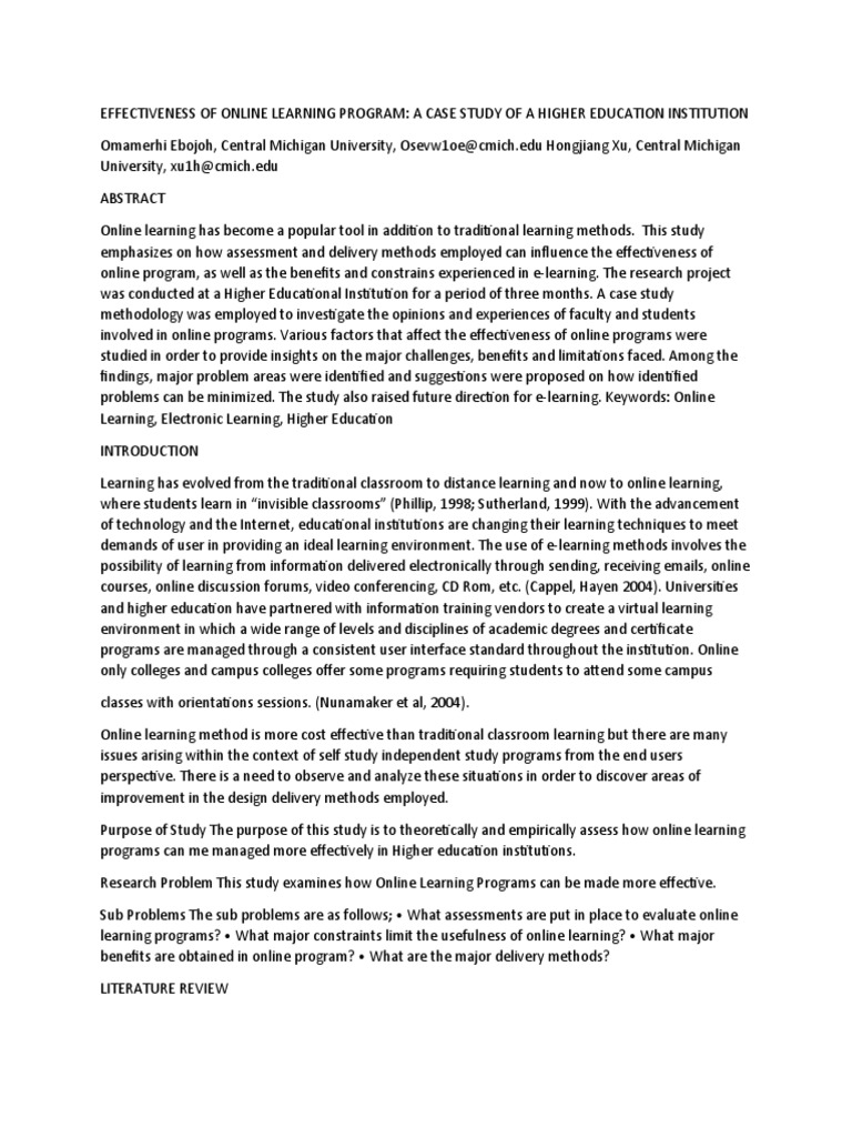 Effectiveness of Online Learning Program | PDF | Educational Technology ...