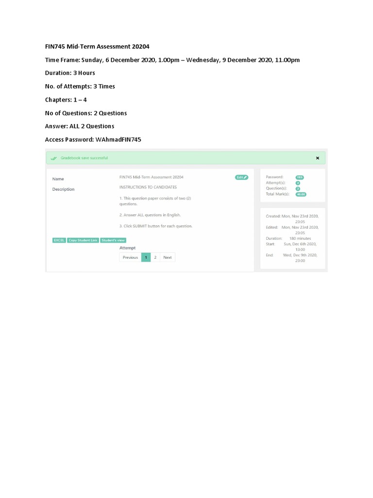 FIN745 AA7013B Mid-Term Assessment | PDF
