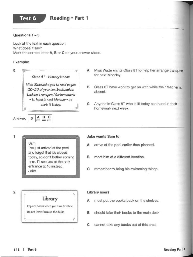 PET For Schools Trainer-Test 6 | PDF