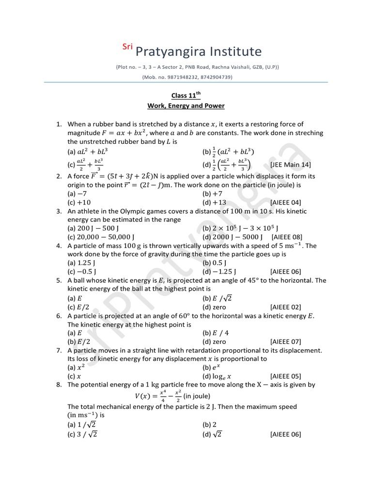 Physics Problems for JEE/AIEEE Prep | PDF | Collision | Mass