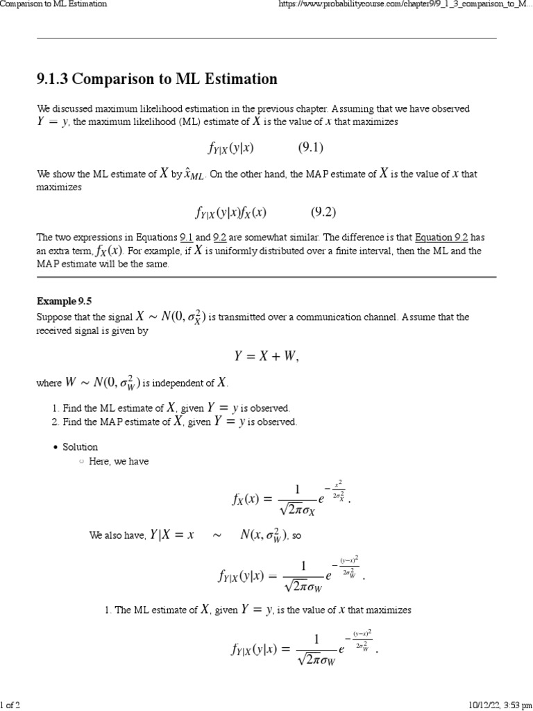 Comparison To ML Estimation | PDF | Scientific Theories | Mathematical Objects