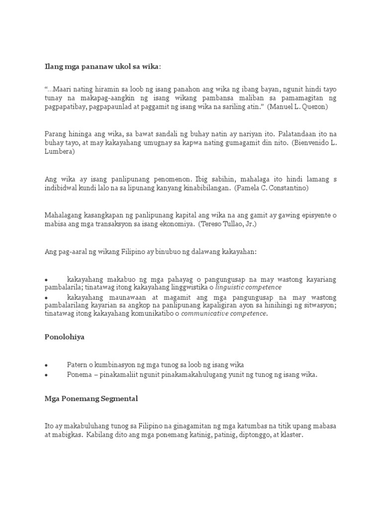 Ilang Mga Pananaw Ukol Sa Wika | PDF
