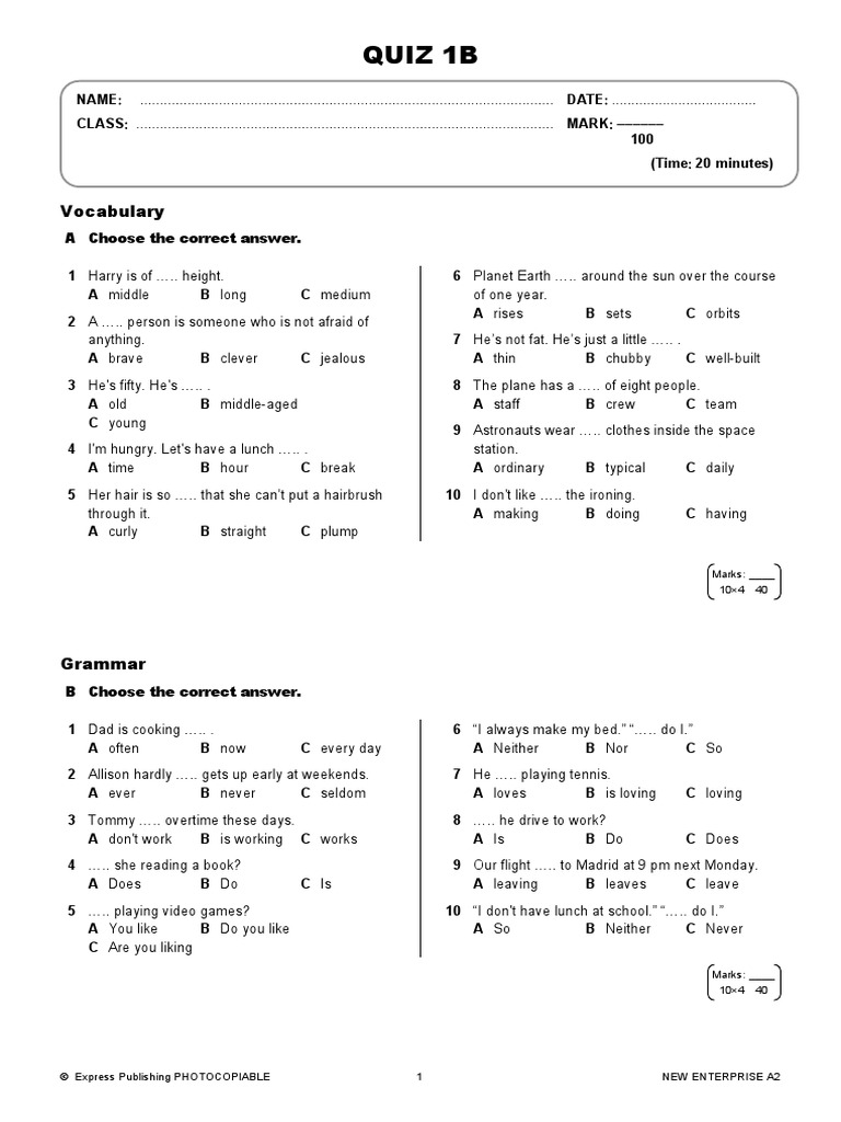 02 ENTERPRISE A2 Quiz 01B | PDF | Flight | Human Spaceflight