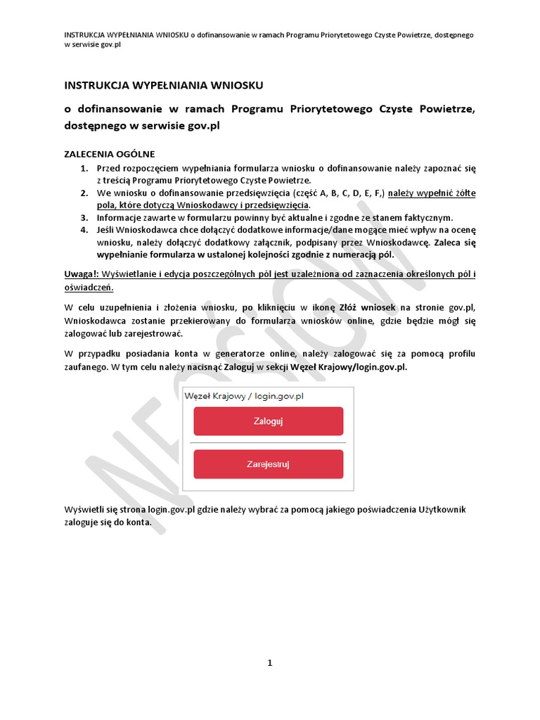 Instrukcja Wypelniania Wniosku o Dofinansowanie | PDF