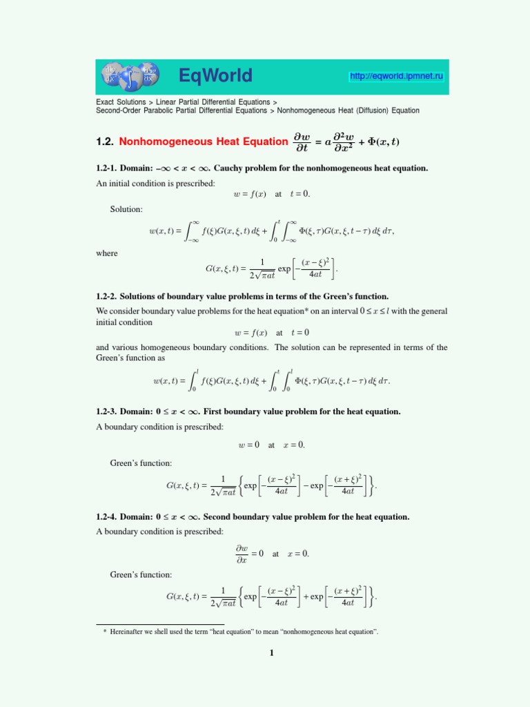 Nonhomogeneous Heat Equation Solutions | PDF | Green's Function ...