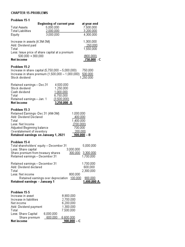 Chap.15 - Probs - Ia3 Odd and Even | PDF | Retained Earnings | Expense