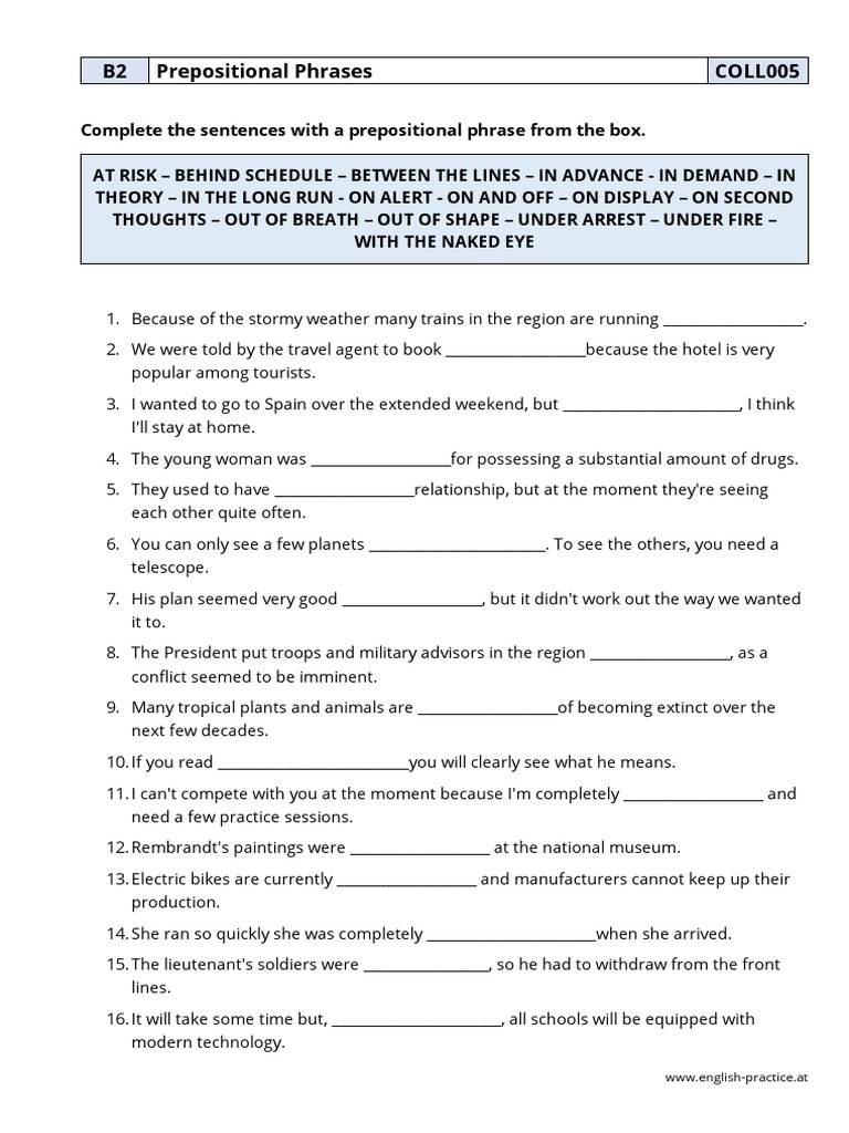 Coll005 Prepositional Phrases | PDF