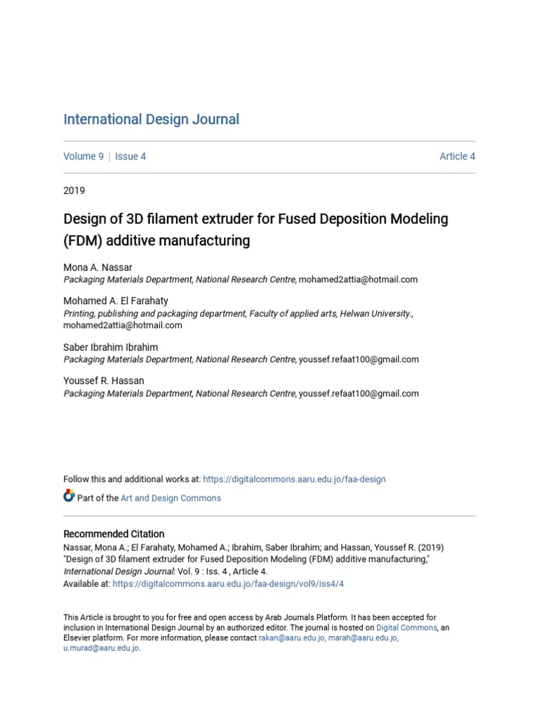 Design of 3D Filament Extruder For Fused Deposition Modeling (FDM | PDF ...