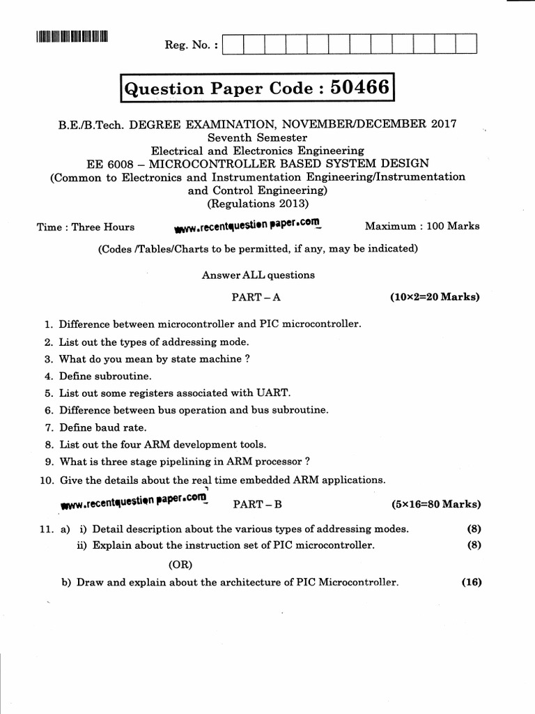 Microcontroller System Design Exam Paper | PDF | Microcontroller ...