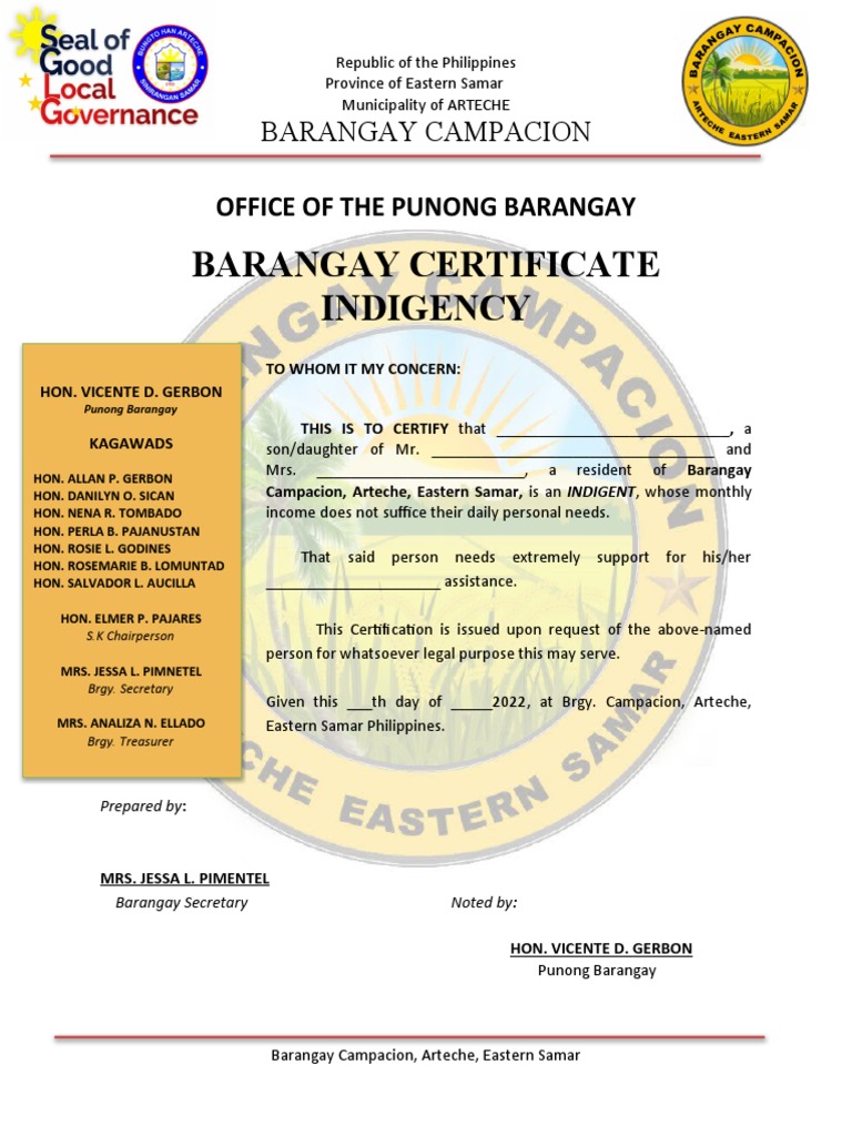 Indigency Cert | PDF