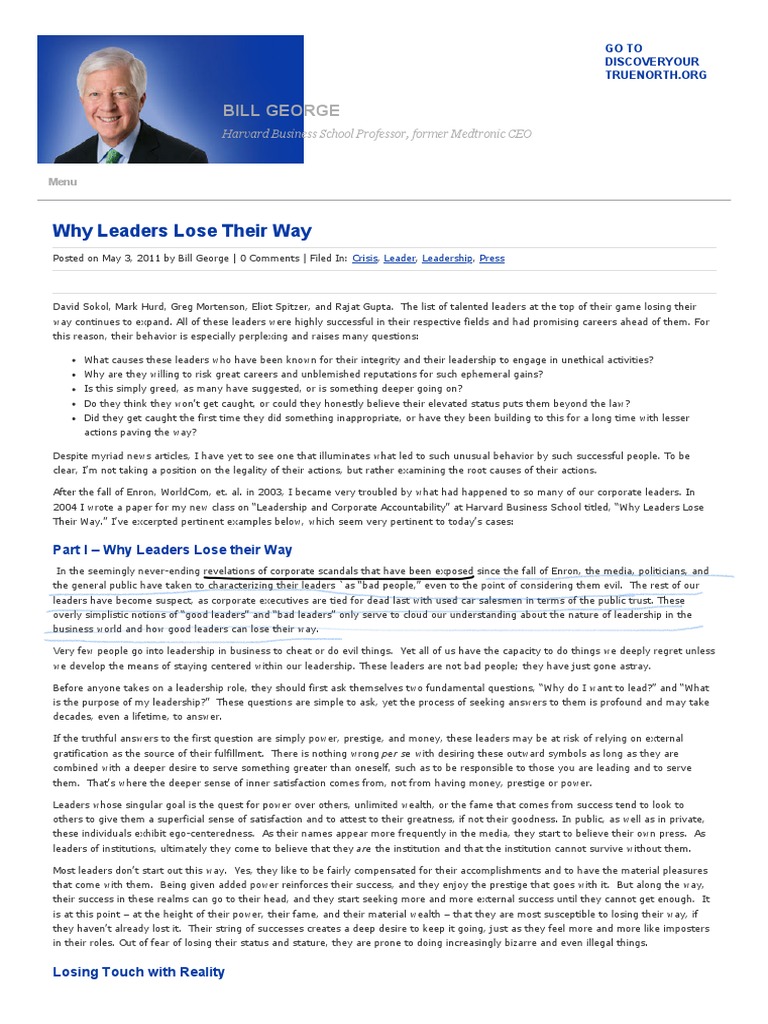 Article - Why Leaders Lose Their Way by Bill George | PDF | Leadership ...